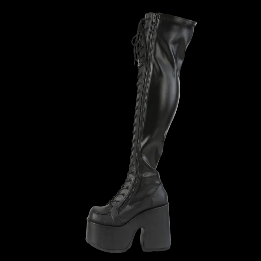 Demonia - Over the Knee Patent Camel 300 CAM300/B | Vixens and Angels