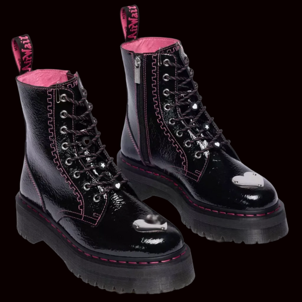 Dr Martens - Distressed Patent Leather Pink Heart Platform Jadon Boots ...