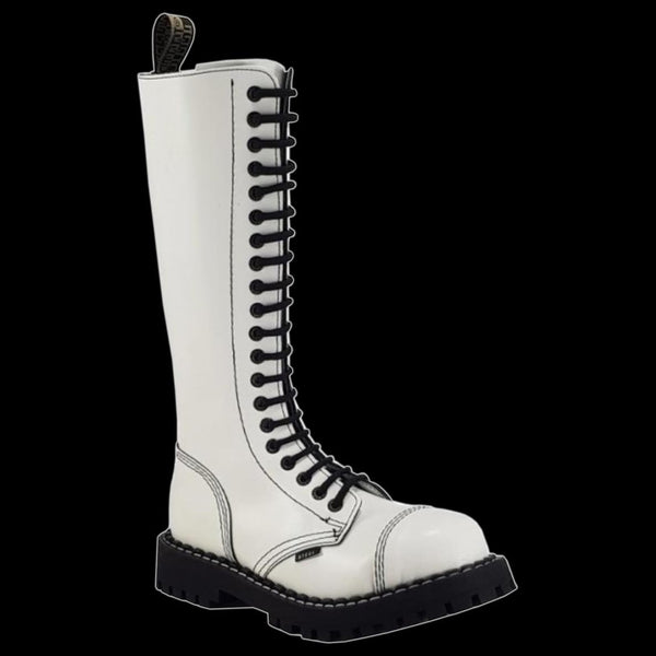 STEEL 20 Eyelet White Leather Steel-Toe Boot (140/O/B) | Vixens and Angels