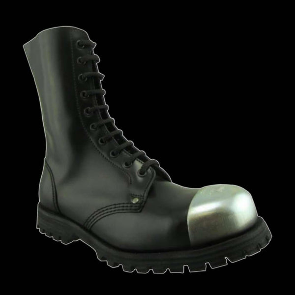 SteelGround - 10 Eyelet Black Exposed Steel Toe Boot FashioNation in ...